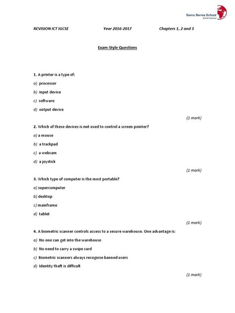 Revision Ict Igcse Chapter 123 Pdf Inputoutput Computer Keyboard