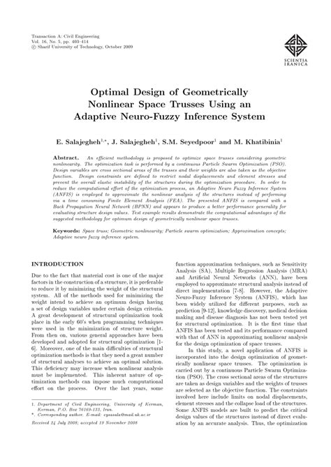 Pdf Optimal Design Of Geometrically Nonlinear Space Trusses Using An Adaptive Neuro Fuzzy