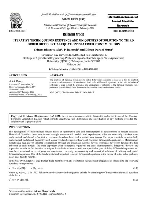 Pdf Iterative Technique For Existence And Uniqueness Of Solution To