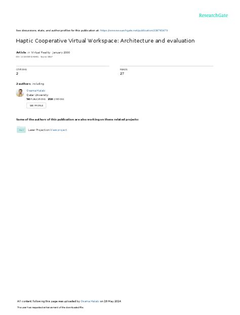 pdf haptic cooperative virtual workspace architecture and evaluation