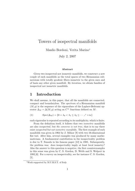 Pdf Towers Of Isospectral Manifolds