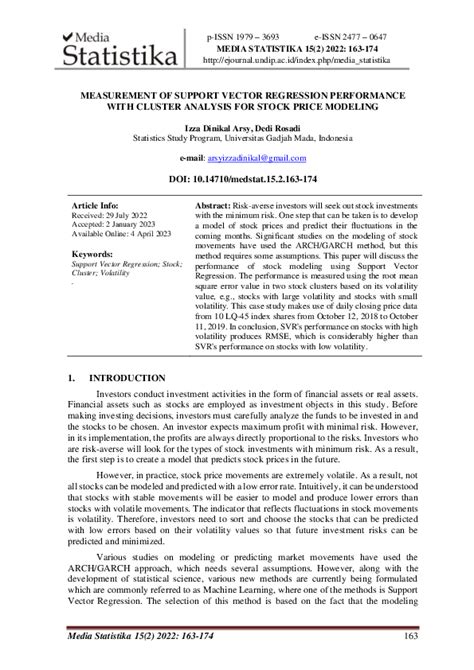 Pdf Measurement Of Support Vector Regression Performance With Cluster Analysis For Stock Price