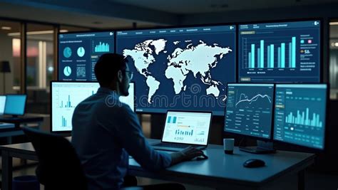 Modern Professional Workspace For Data Analysis Stock Illustration Illustration Of Monitor