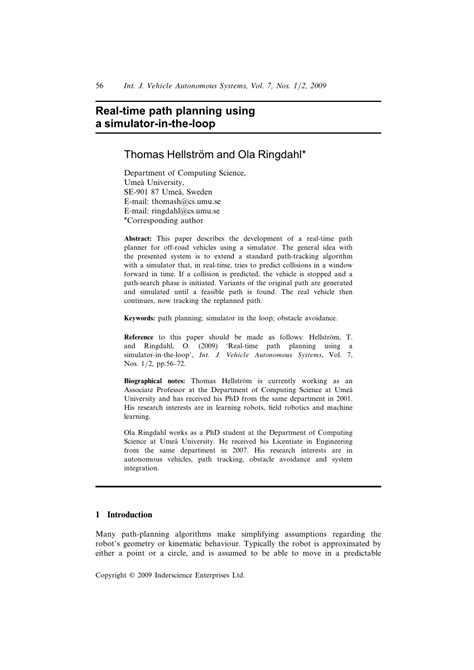 Pdf Real Time Path Planning Using A Simulator In The Loop