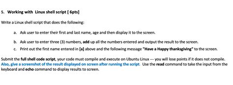 Solved 5 Working With Linux Shell Script 6pts Write A
