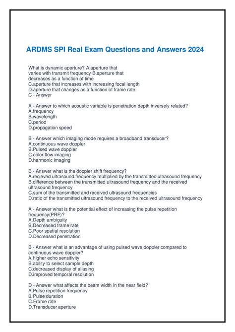 ARDMS SPI Real Exam Questions And Answers 2024 Exams Nursing Docsity