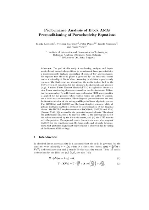 Pdf Performance Analysis Of Block Amg Preconditioning Of