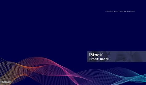 파란색 배경에 화려한 웨이브 라인 무지개 색상은 물결 모양의 선을 구부립니다 디자인 브로셔 웹 사이트 전단지 벡터 스톡 일러스트레이션을 위한 컬러 흐름파 라인아트에 대한