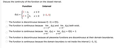 solved discuss the continuity of the function on the closed