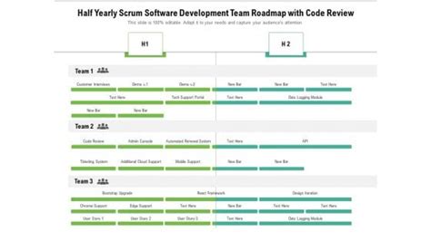 half yearly scrum software development team roadmap with code review mockup