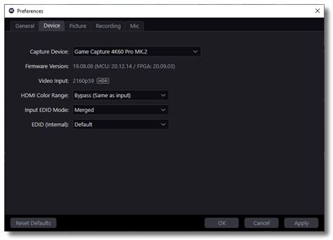 4K Capture Utility EDID Configuration Elgato