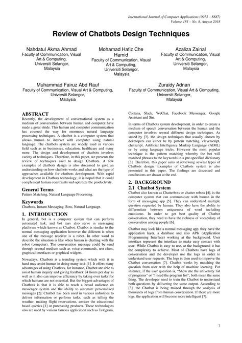 Pdf Review Of Chatbots Design Techniques