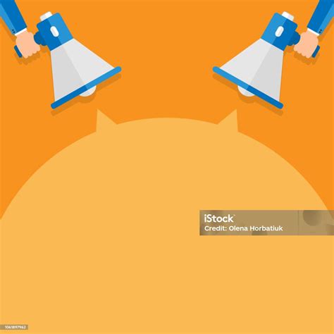 확성기와 빈 연설 거품 홍보 메시지 컨셉 종이 아트 비즈니스 그림 블루 확성기 오렌지 배경입니다 개념에 대한 스톡 벡터 아트 및 기타 이미지 Istock