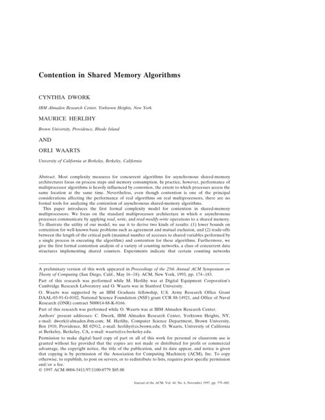 Pdf Contention In Shared Memory Algorithms