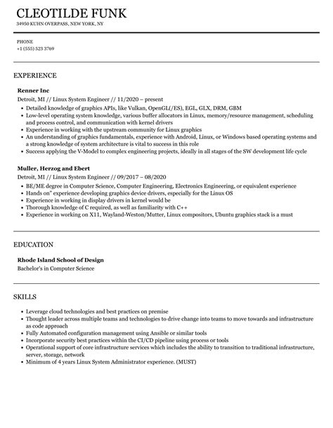 Linux System Engineer Resume Samples Velvet Jobs