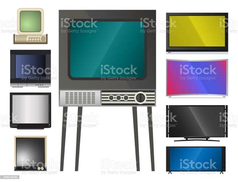 Tv 벡터 스크린 Lcd 모니터와 노트북 태블릿 컴퓨터 복고풍 서식 파일이 전자 기기 Tv Infographic 화면 벡터 일러스트 레이 션을 표시 하는 기술 디지털 장치