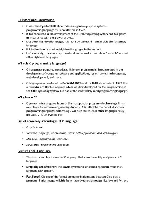 Algorithm Notes For C Programming Language C History And Background