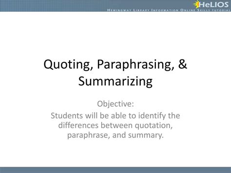 Ppt Quoting Paraphrasing And Summarizing Powerpoint Presentation Id 6816318