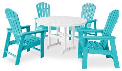 Polywood South Beach 5 Piece Round Farmhouse Dining Set Beach Style