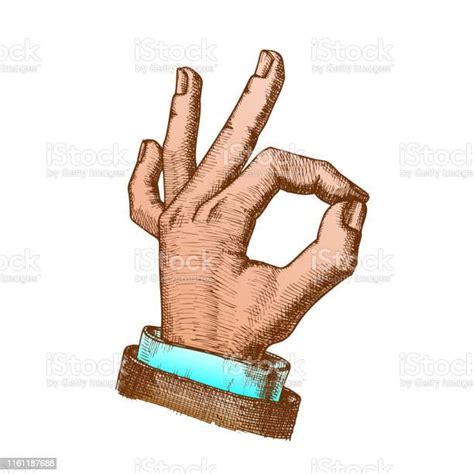 Hand Gesture Okay Ok Agree Approval Color Sign Vector Stock