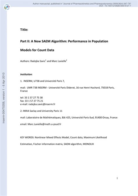 Pdf Performance In Population Models For Count Data Part Ii A New