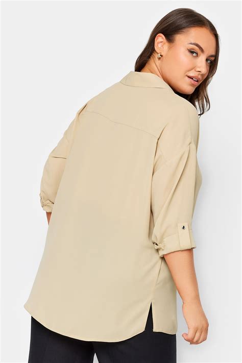 Yours Plus Size Beige Brown Half Placket Collared Blouse Yours Clothing
