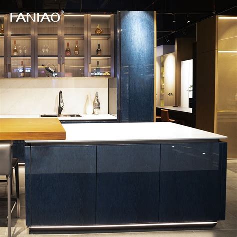 Custom Uv Kitchen Cabinet With Walnut Island Table Bespoke Kitchen