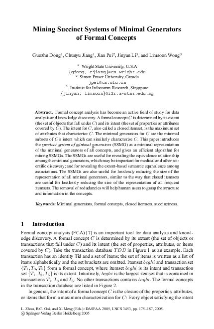 Pdf Mining Succinct Systems Of Minimal Generators Of Formal Concepts