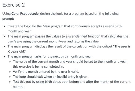 Solved Exercise 2 Using Coral Pseudocode Design The Logic
