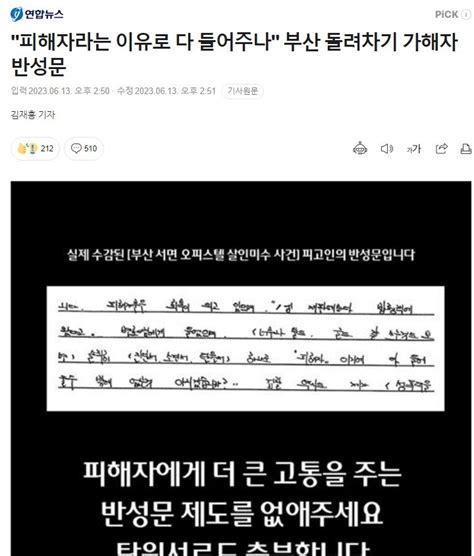 피해자라는 이유로 다 들어주나 부산 돌려차기 가해자 반성문 유머 움짤 이슈 에펨코리아