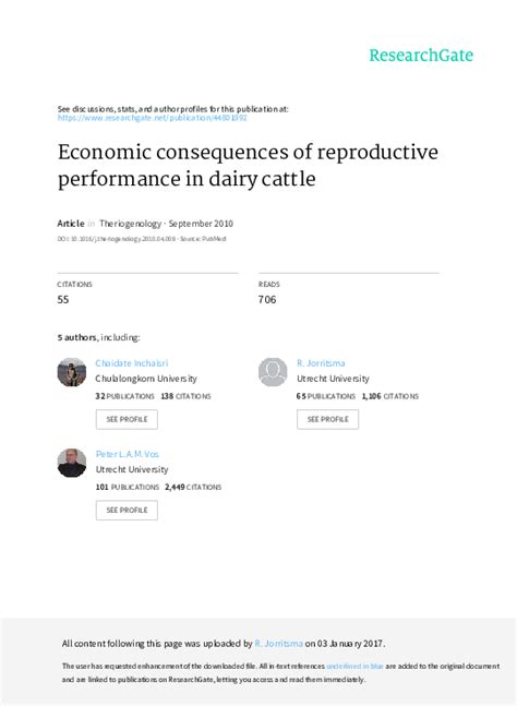 Pdf Economic Consequences Of Reproductive Performance In Dairy Cattle