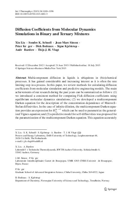Pdf Diffusion Coefficients From Molecular Dynamics Simulations In