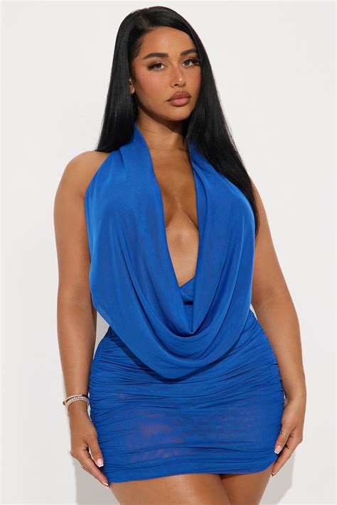 Shayna Cowl Halter Mesh Mini Skirt Set Royal Fashion Nova