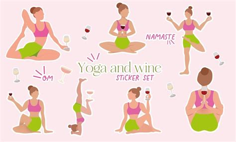 Premium Vector Vector Yoga And Wine Sticker Set Girl With Wine Glass