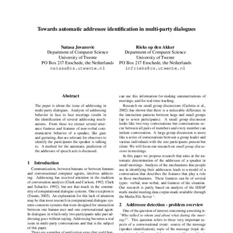 Towards Automatic Addressee Identification In Multi Party Dialogues