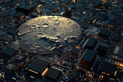 Graphic Of 3d Model Of Data Integration On A Lunar Electronic Mainboard