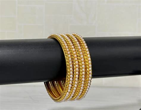 Golden Alloy Steel 4 Pcs Moti Bangles White At ₹ 38 Box In Mumbai Id