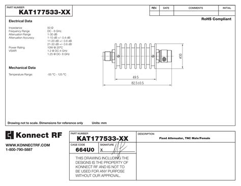 Fixed Attenuator Tnc Malefemale Dc 6 Ghz 10 Watts 30 Db Konnectrf
