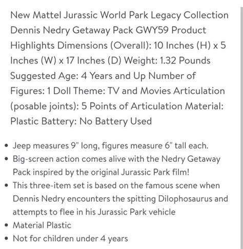 Mattel Jurassic World Park Legacy Collection Dennis Nedry Getaway Pack