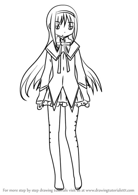 Learn How To Draw Homura Akemi From Puella Magi Madoka Magica Puella Magi Madoka Magica Step