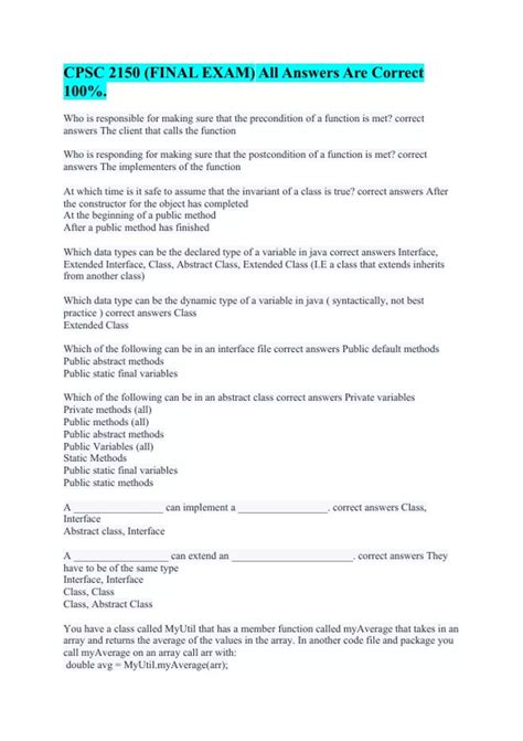 CPSC 2150 FINAL EXAM All Answers Are Correct 100 CPSC 2150 Stuvia US