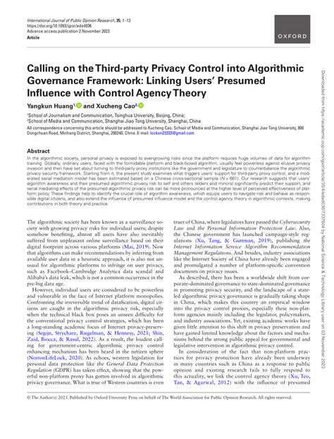 Pdf Calling On The Third Party Privacy Control Into Algorithmic Governance Framework Linking