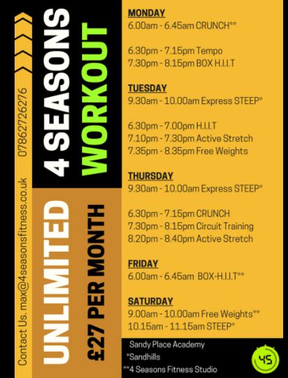 Workout Timetable