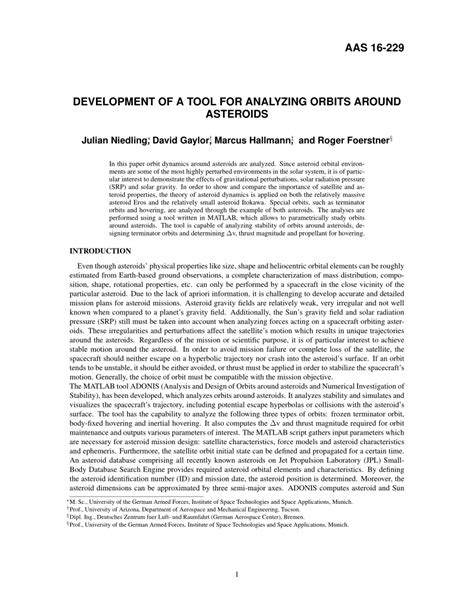 Pdf Development Of A Tool For Analyzing Orbits Around Asteroids