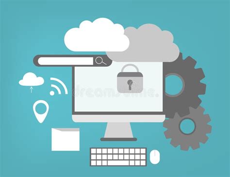 Cloud Computing Elements Concept Devices Connected To The Cloud With Gears Stock Vector