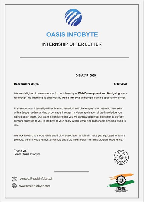 Siddhi Uniyal On Linkedin Internship Oasisinfobyte
