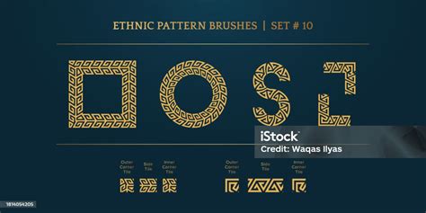 빈티지 황금 기하학적 패턴 테두리 프레임 전통적인 민족 벡터 테두리 프레임 컬렉션 고대 그리스 양식에 대한 스톡 벡터 아트 및