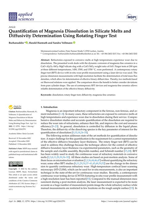 Pdf Quantification Of Magnesia Dissolution In Silicate Melts And Diffusivity Determination