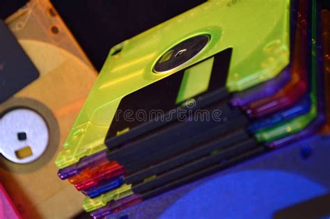 Stack Of Neon Colored Floppy Disks Stock Image Image Of Dated Black 77873755