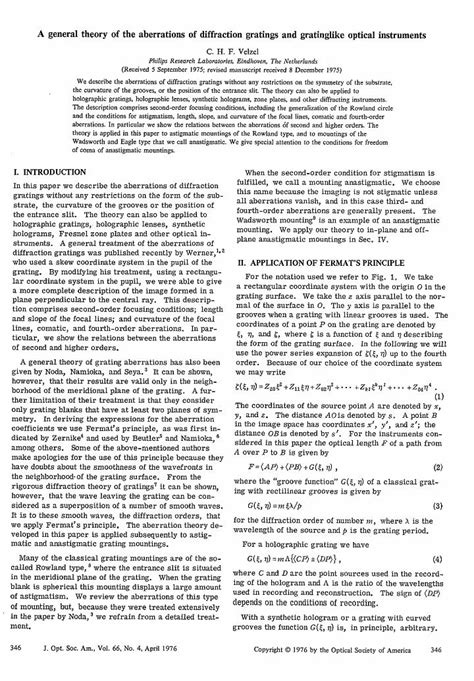 Pdf A General Theory Of The Aberrations Of Diffraction Gratings And Gratinglike Optical